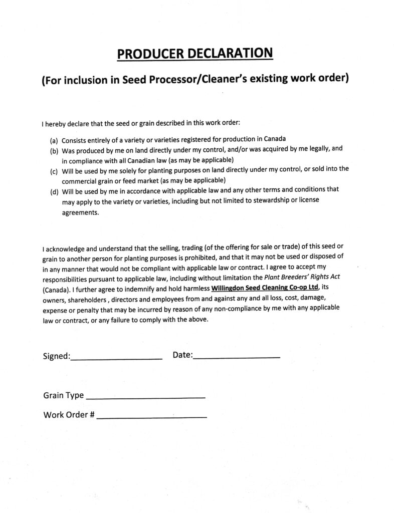 Producer Declaration